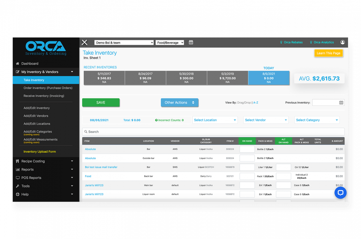 Restaurant Inventory Purchasing & Receiving Software | Orca Inventory