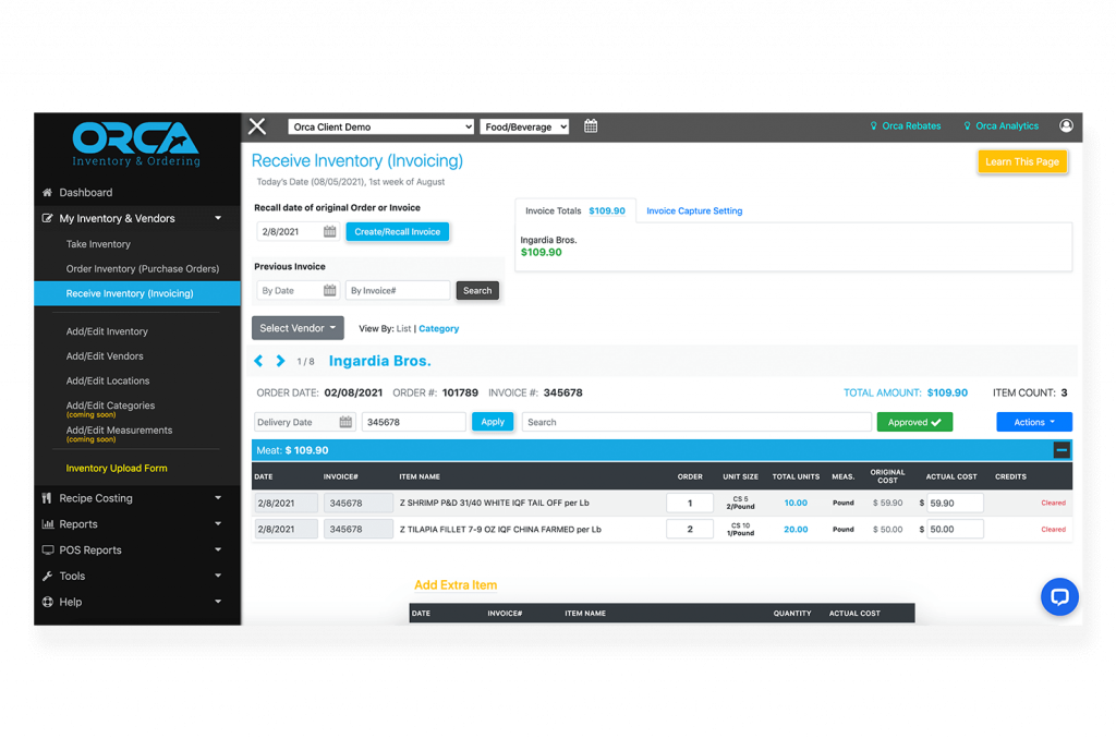 Restaurant Inventory Purchasing & Receiving Software | Orca Inventory