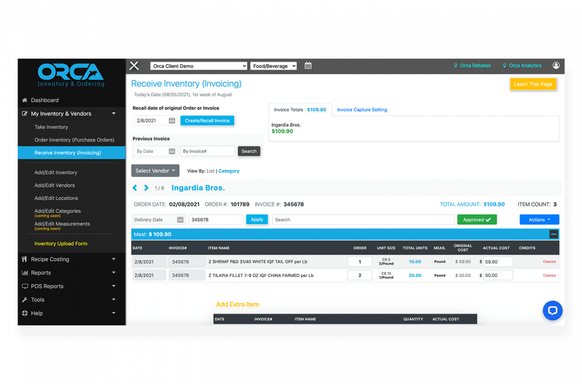 Restaurant Inventory Purchasing & Receiving Software | Orca Inventory