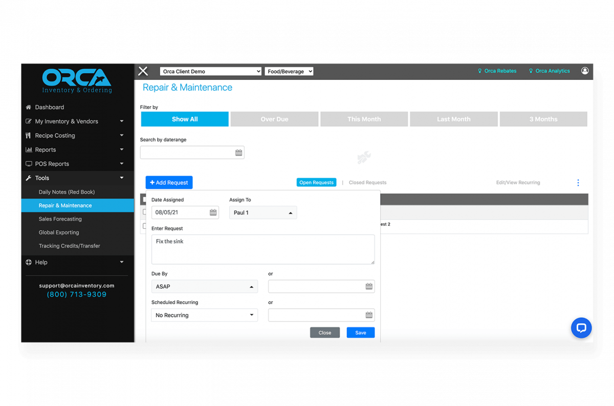 Restaurant Repair & Maintenance Software | Orca Inventory